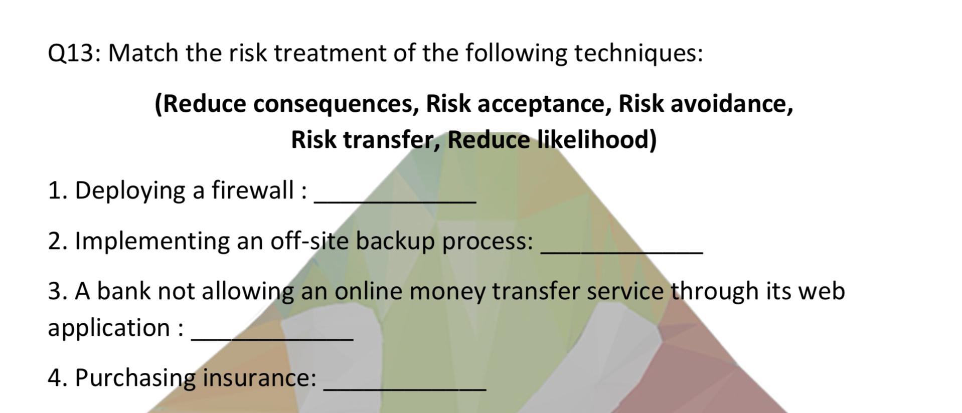 Solved Q13: Match the risk treatment of the following | Chegg.com