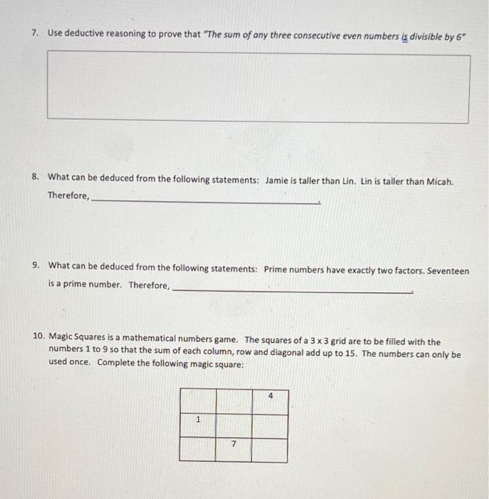 Solved 7. Use deductive reasoning to prove that "The sum of | Chegg.com