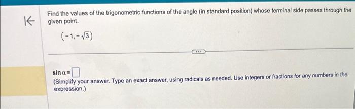 Solved Find values of the trigonometric functions of the | Chegg.com