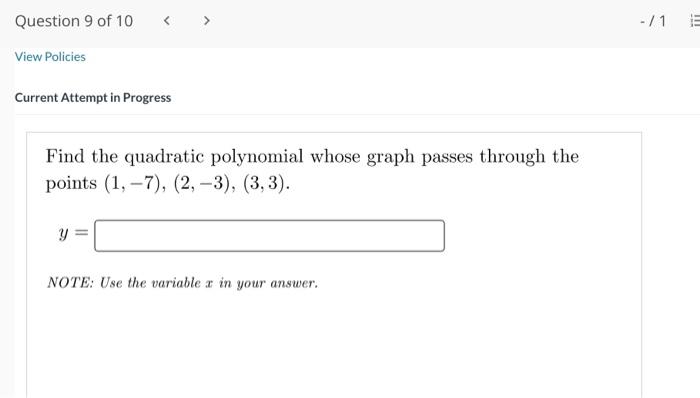 Solved Find the quadratic polynomial whose graph passes | Chegg.com