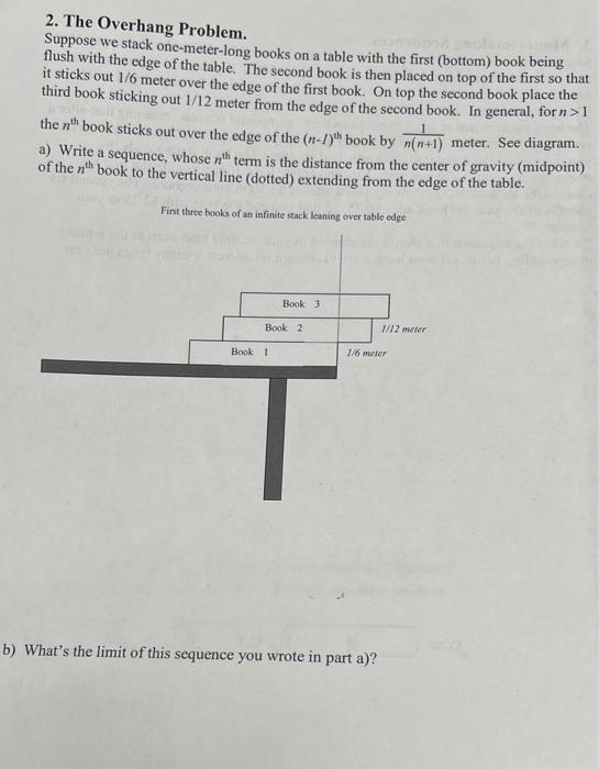 Solved 2. The Overhang Problem. Suppose we stack | Chegg.com