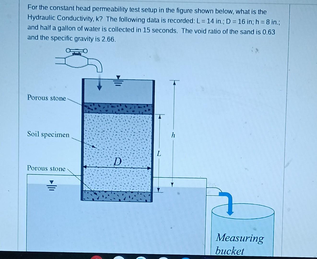 For the constant head permeability test setup in the | Chegg.com