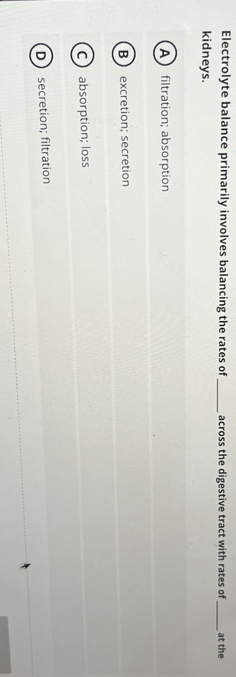 Solved Electrolyte balance primarily involves balancing the | Chegg.com