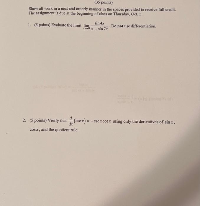 Solved Show all work in a neat and orderly manner in the | Chegg.com