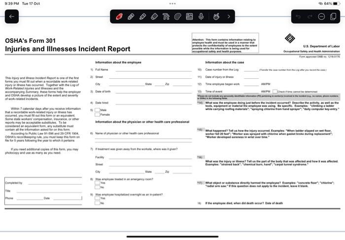 OSHA's Form 300A (Riev. 042004) Summary of | Chegg.com