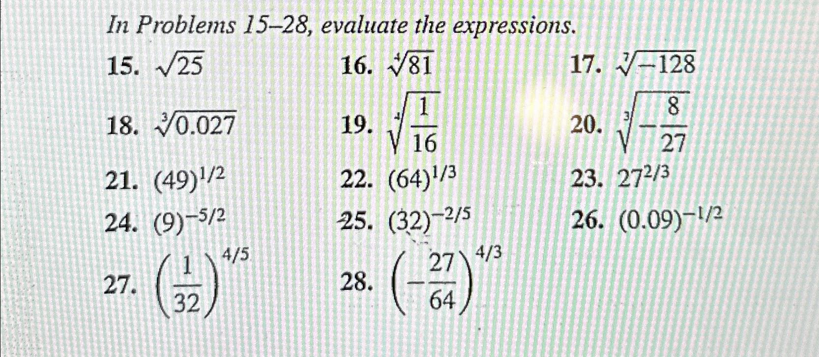 Solved In Problems 15-28, ﻿evaluate the | Chegg.com