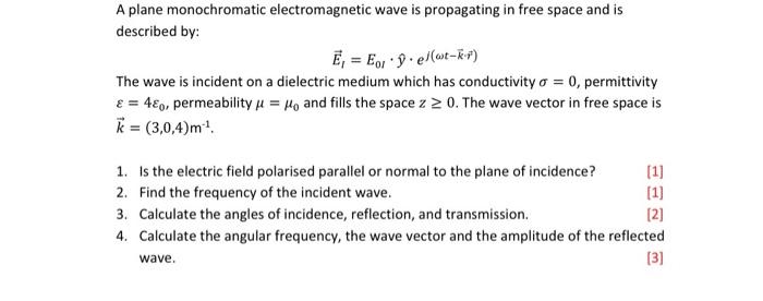 Solved A plane monochromatic electromagnetic wave is | Chegg.com