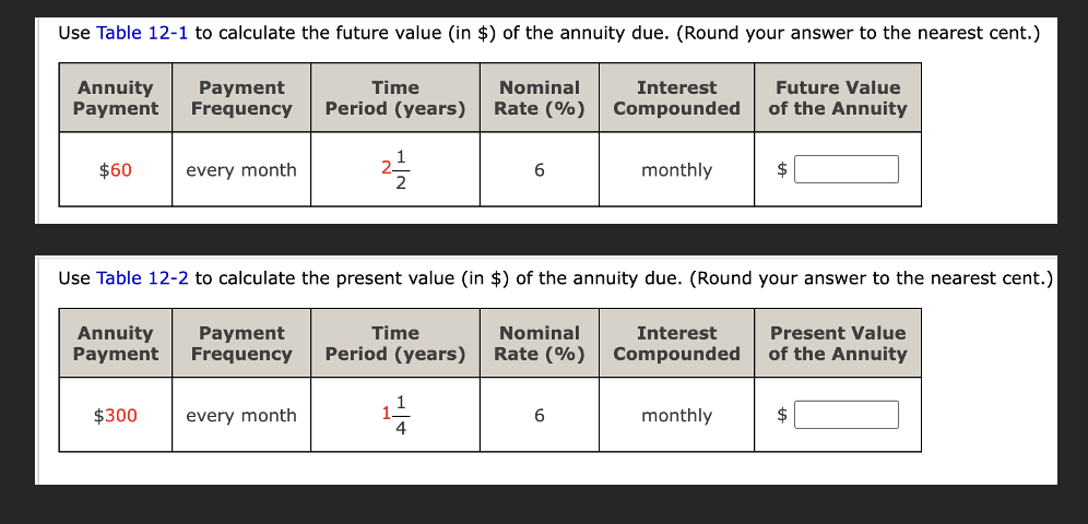 Solved Use Table 12-1 to calculate the future value (in $) | Chegg.com Solved Use Table 12-1 to calculate the future value (in $) | Chegg.com