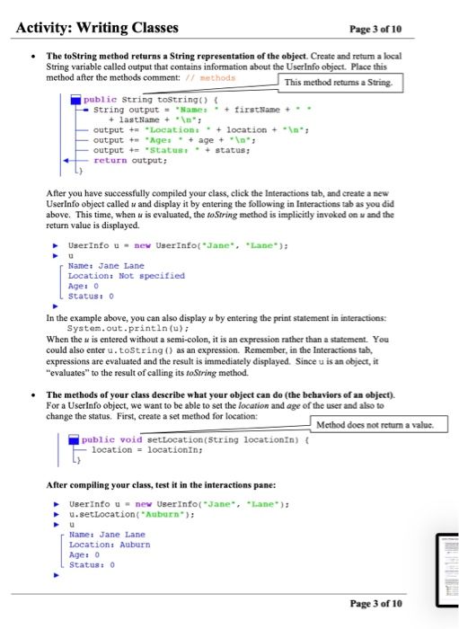 Solved Activity: Writing Classes Page 1 of 10 Terminology | Chegg.com