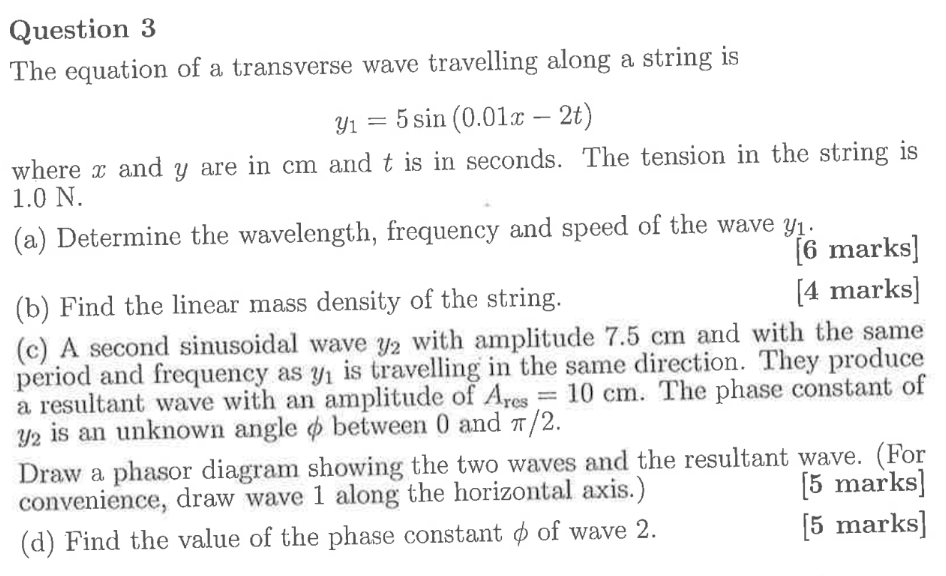 Solved Question 3The equation of a transverse wave | Chegg.com