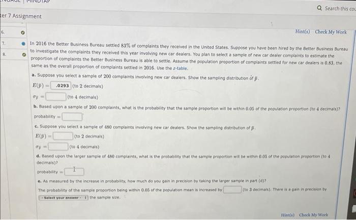 Solved Search this cou ter 7 Assignment Hint(s) Check My | Chegg.com
