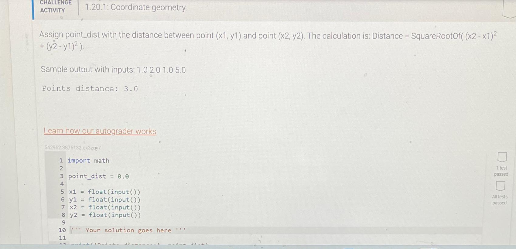Solved ACTIVITY1.20.1: Coordinate geometry.Assign point_dist | Chegg.com