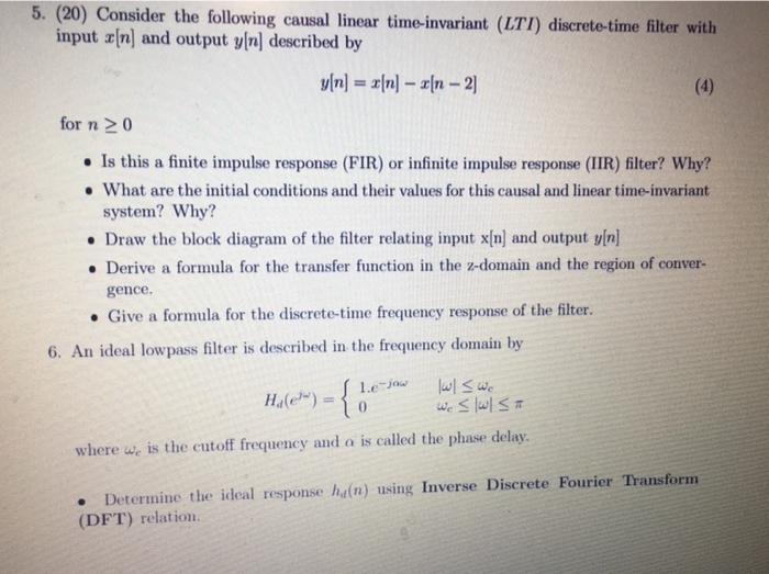 Solved 5. (20) Consider the following causal linear | Chegg.com