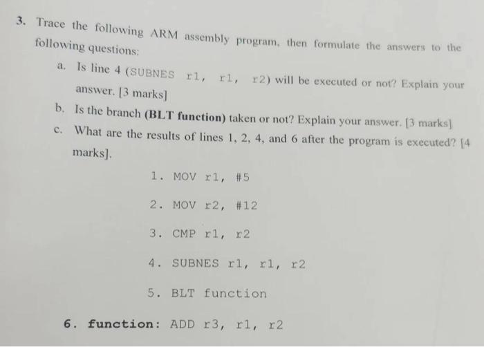Solved 3. Trace the following ARM assembly program, then | Chegg.com Solved 3. Trace the following ARM assembly program, then | Chegg.com