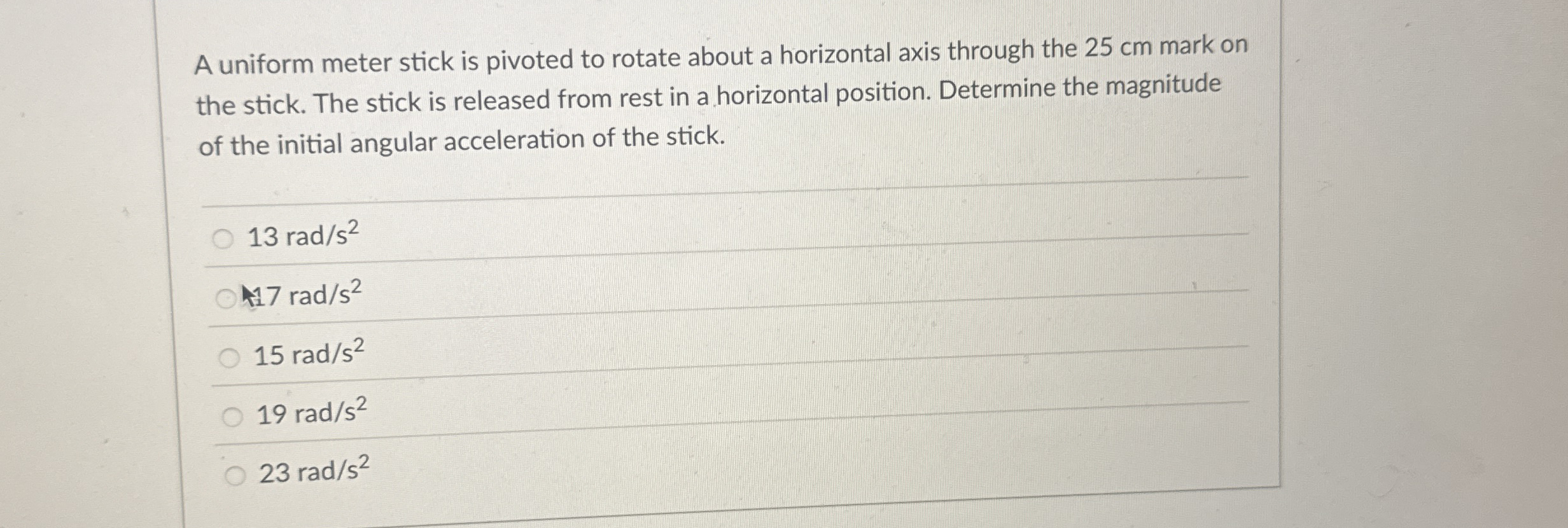 Solved A uniform meter stick is pivoted to rotate about a | Chegg.com