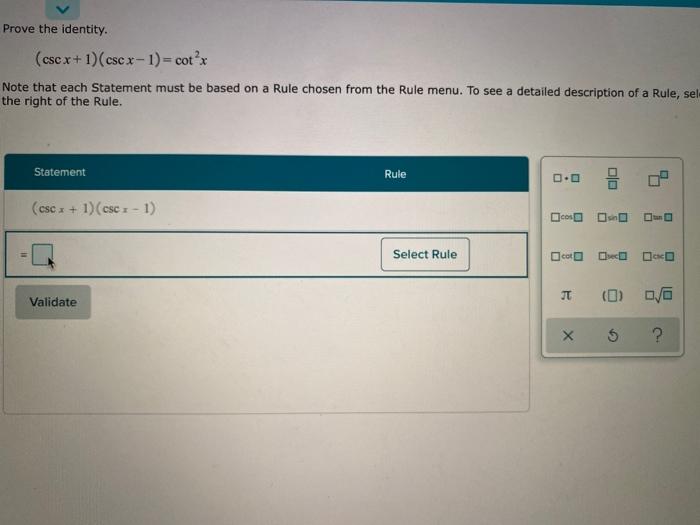 Solved Prove the identity. (cscx + 1)(cscx-1)= cotx Note | Chegg.com Solved Prove the identity. (cscx + 1)(cscx-1)= cotx Note | Chegg.com