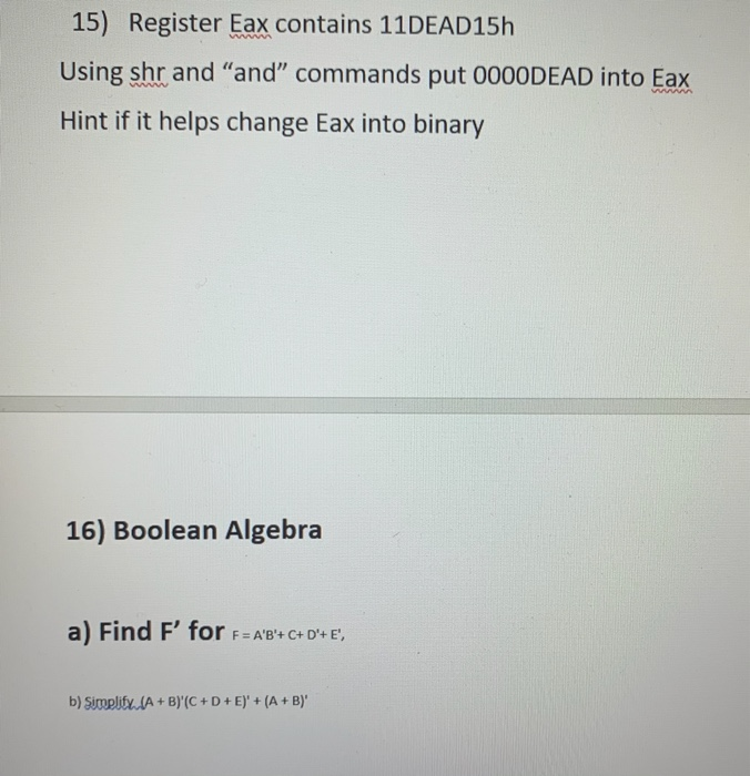 Solved 15) Register Eax contains 11DEAD15h Using shr and | Chegg.com