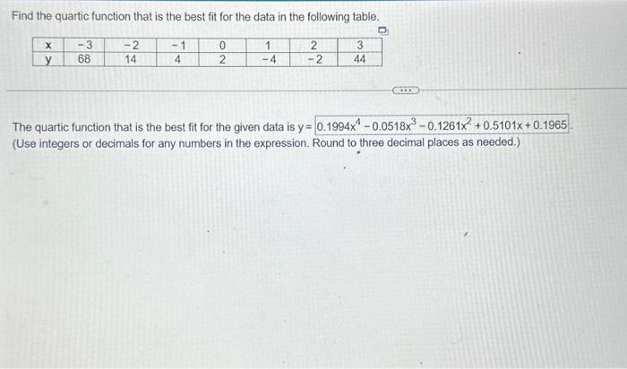 Solved Find the quartic function that is the best fit for | Chegg.com