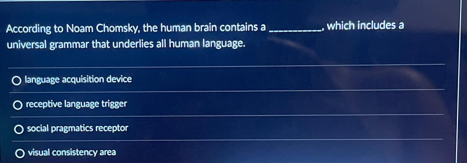 Solved According to Noam Chomsky, the human brain contains a | Chegg.com