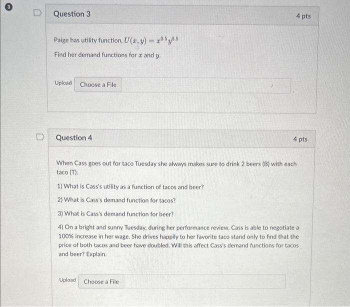 Solved Paige has utility function, U(x,y)=x0.5y0.5 Find her | Chegg.com