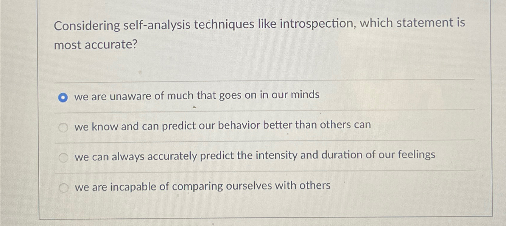 Solved Considering self-analysis techniques like | Chegg.com