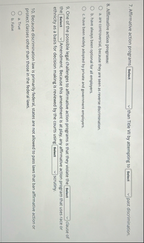 Solved Affirmative action programs ﻿than Title VII by | Chegg.com
