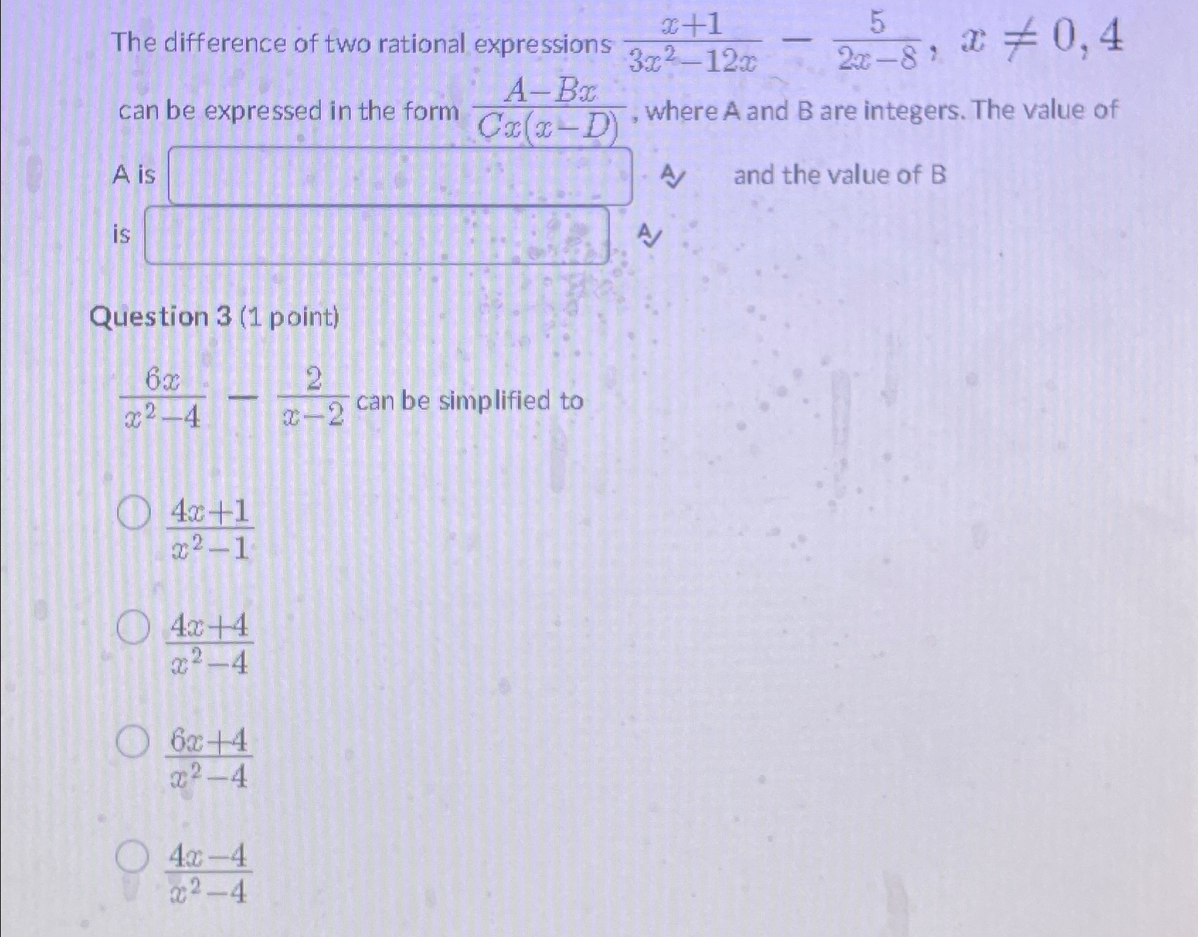 Solved The difference of two rational expressions | Chegg.com