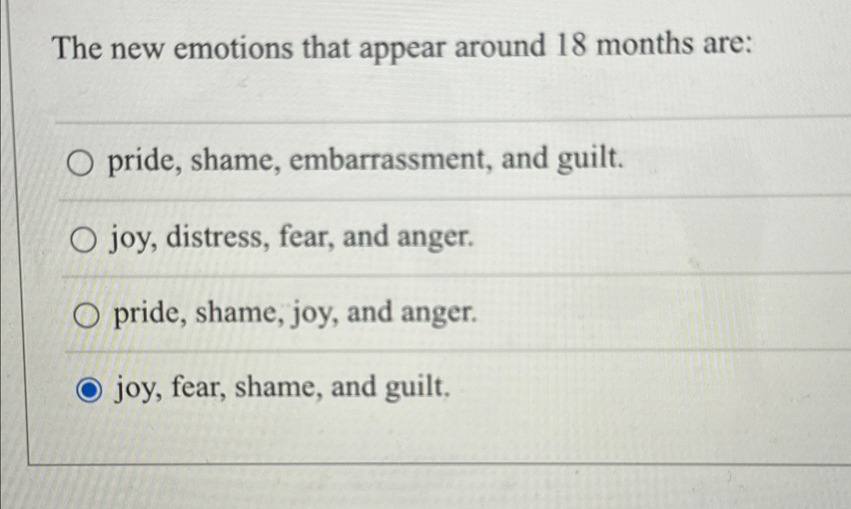 Solved The New Emotions That Appear Around 18 ï Months Chegg