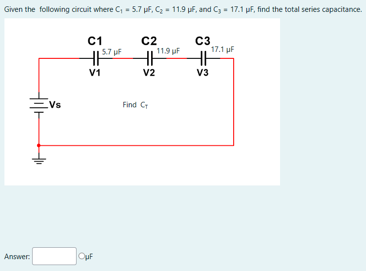 Solved Given the following circuit where C1=5.7μF,C2=11.9μF, | Chegg.com