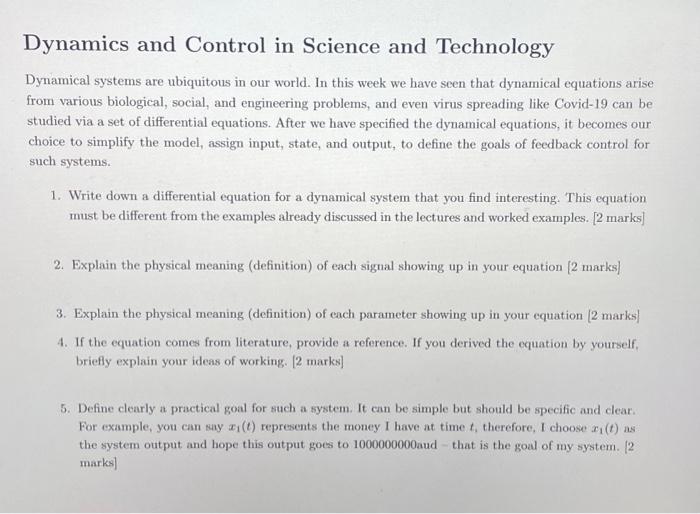 Dynamics and Control in Science and Technology | Chegg.com