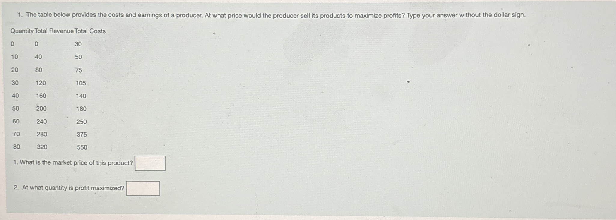 High Quality SOLUTION The table below provides the costs and earnings of a | Chegg.com