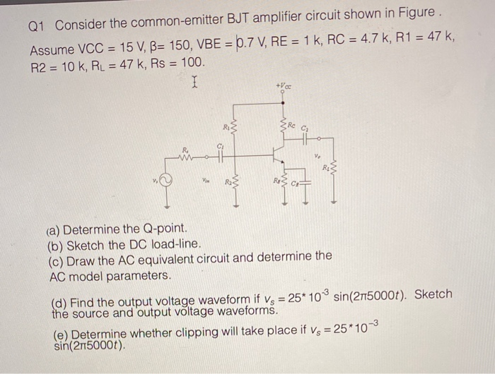 Solved Q1 Consider the common-emitter BJT amplifier circuit | Chegg.com