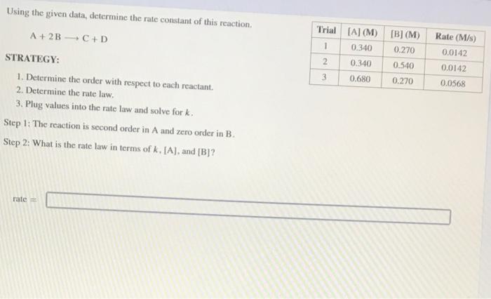 Solved Using the given data, determine the rate constant of | Chegg.com