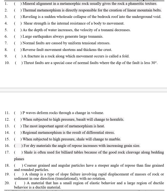 Solved 1. 2. 3. 4. 5. () Mineral alignment in a metamorphic | Chegg.com