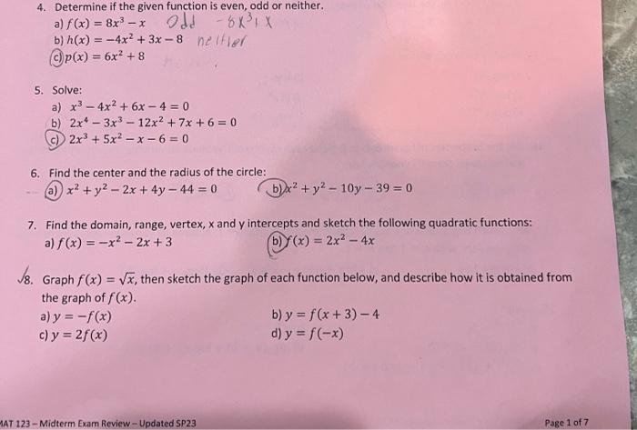 Solved 4. Determine if the given function is even, odd or | Chegg.com