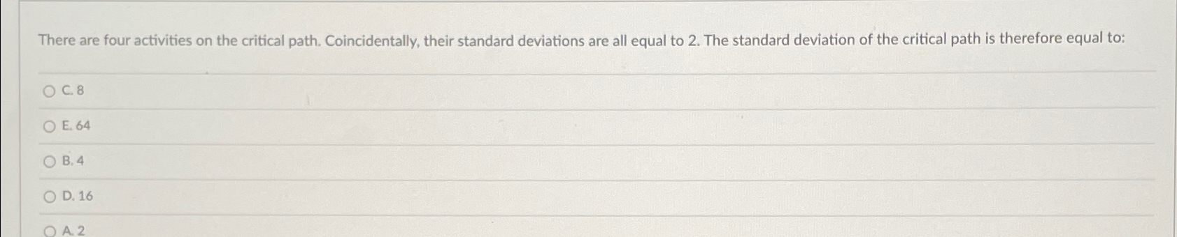 Solved There are four activities on the critical path. | Chegg.com