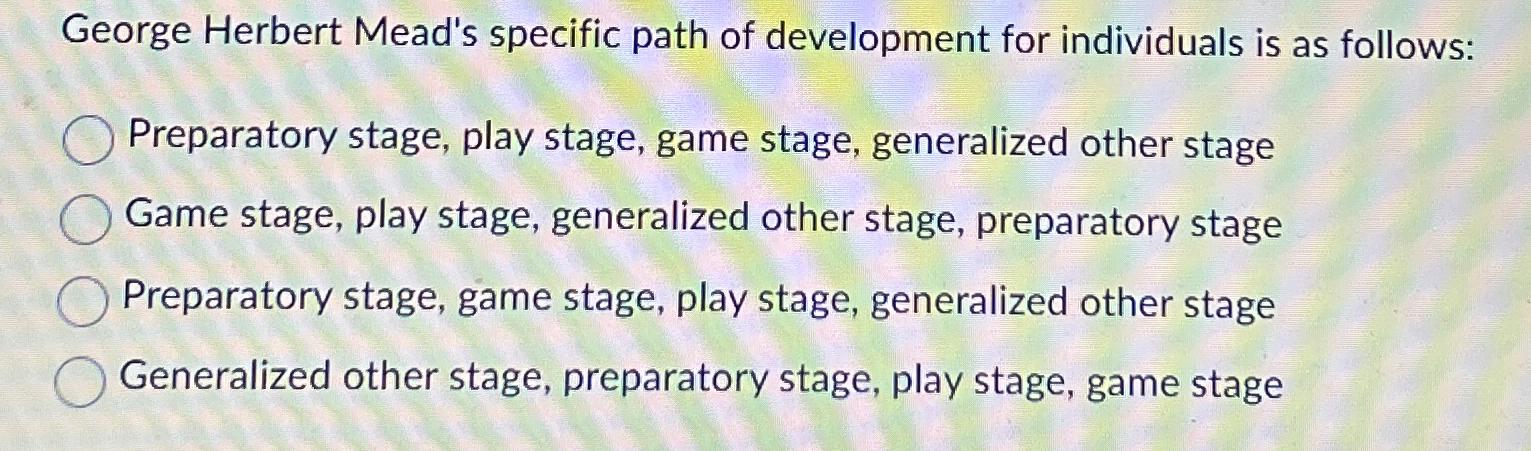 Solved George Herbert Mead's specific path of development | Chegg.com