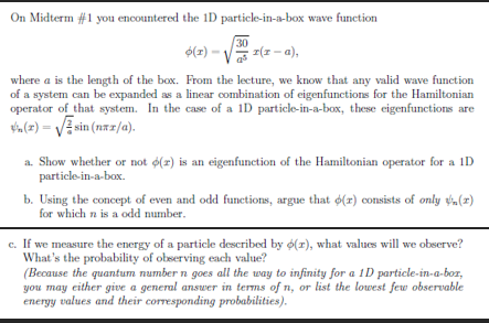 Solved c. ﻿If we measure the energy of a particle described | Chegg.com