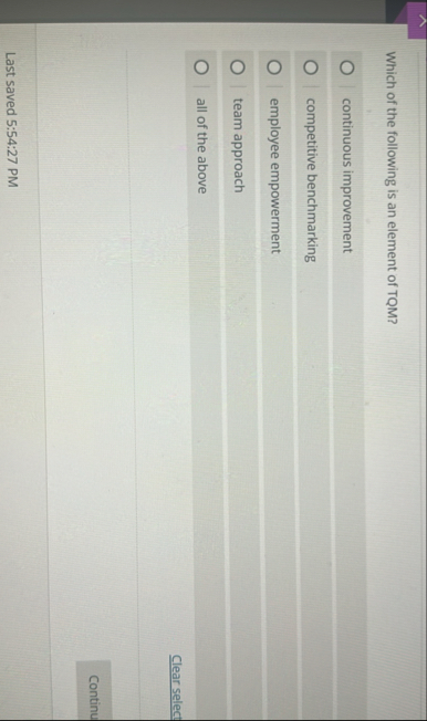 Solved Which of the following is an element of TQM?\geoquad | Chegg.com
