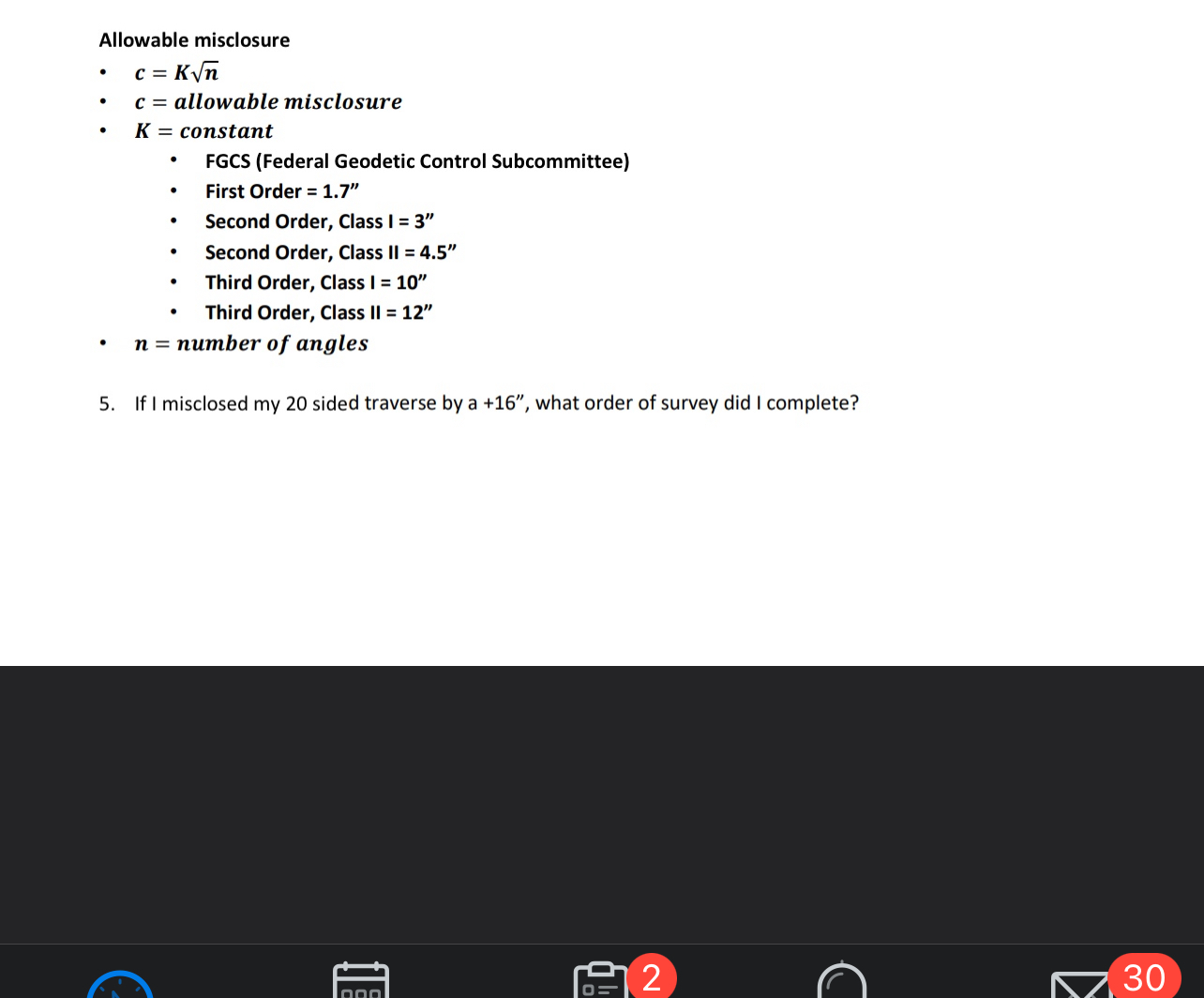 Solved If I misclosed my 20 ﻿sided traverse by a +16'', | Chegg.com
