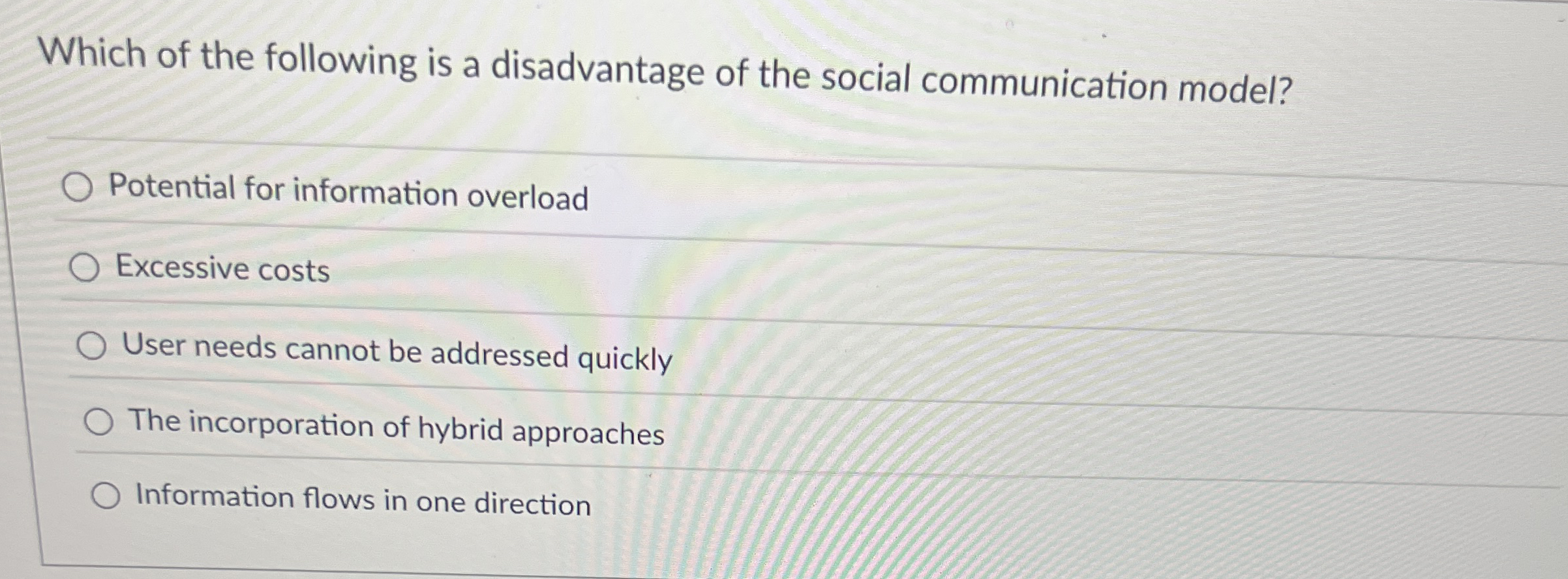 Solved Which of the following is a disadvantage of the | Chegg.com
