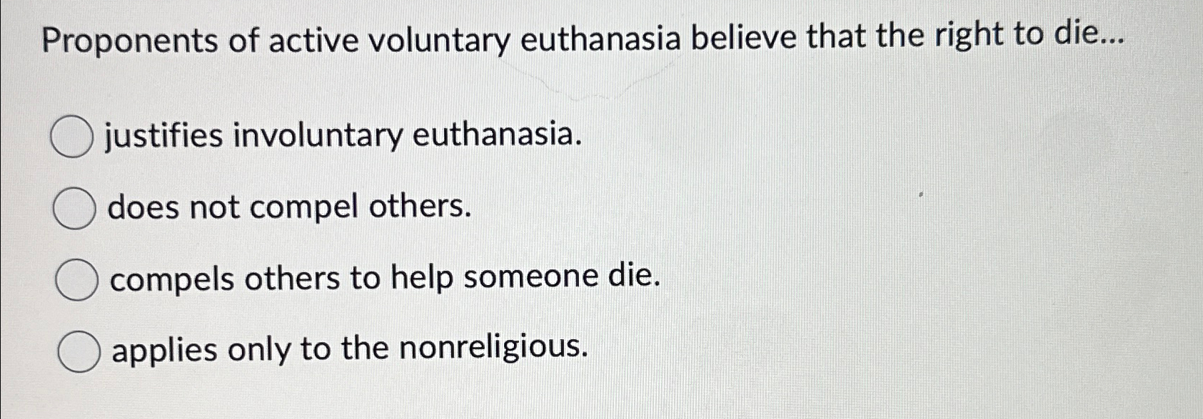 Solved Proponents of active voluntary euthanasia believe | Chegg.com