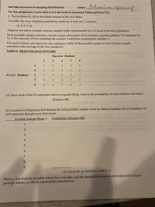 Solved MAT1080 Worksheets Sampling Distributions NAME: For | Chegg.com