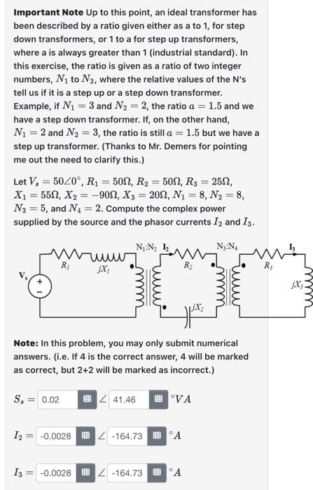 Solved Important Note Up to this point, an ideal transformer | Chegg.com