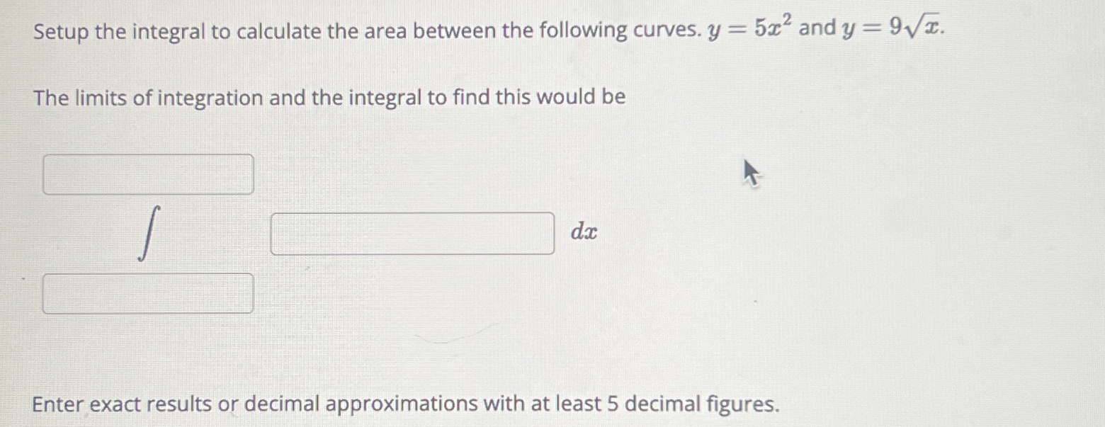 Solved Setup the integral to calculate the area between the | Chegg.com