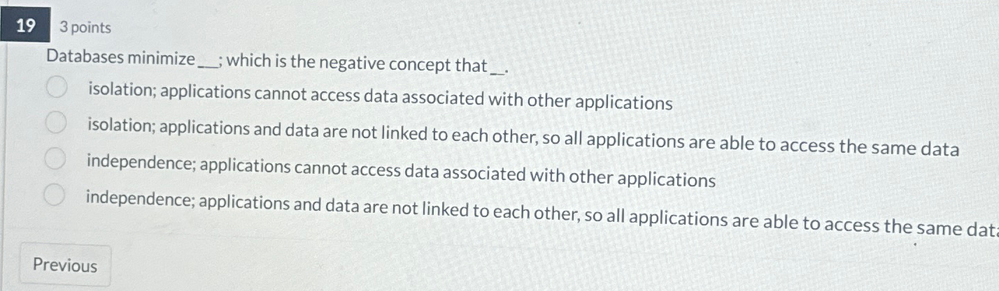 Solved Databases minimize ; which is the negative concept | Chegg.com