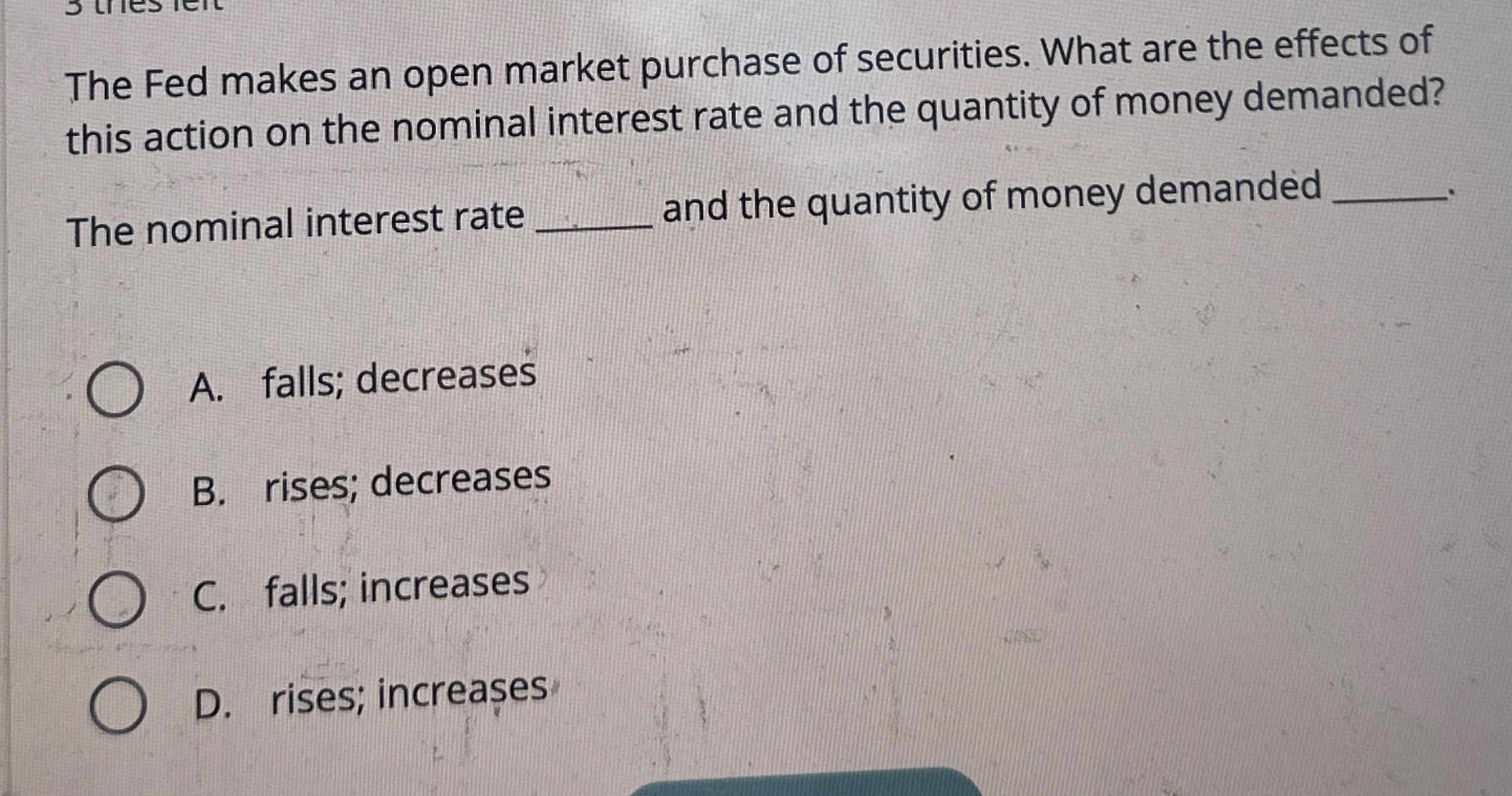Solved The Fed makes an open market purchase of securities. | Chegg.com
