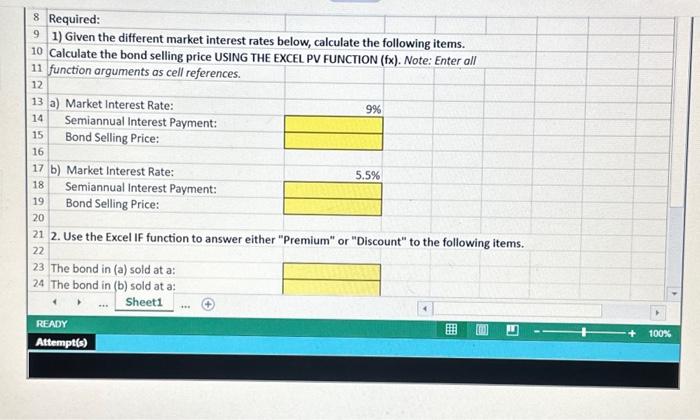 Solved 1. Calculate the price of a bond using the Excel PV | Chegg.com