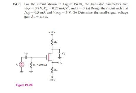 Solved D4.28 For the circuit shown in Figure P4.28, the | Chegg.com