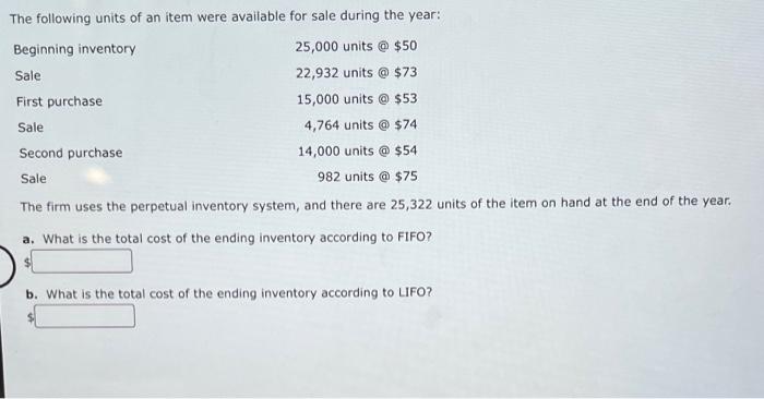 Solved The following units of an item were available for | Chegg.com